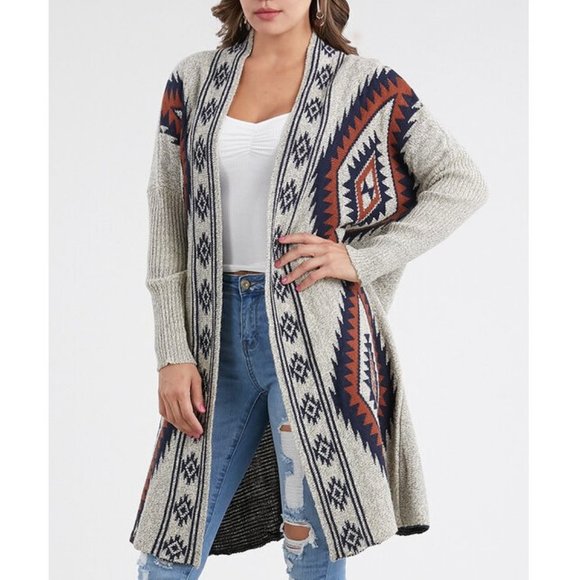 Sweaters | Boho Aztec Tribal Southwestern Cardigan Sweater Knit Duster ...